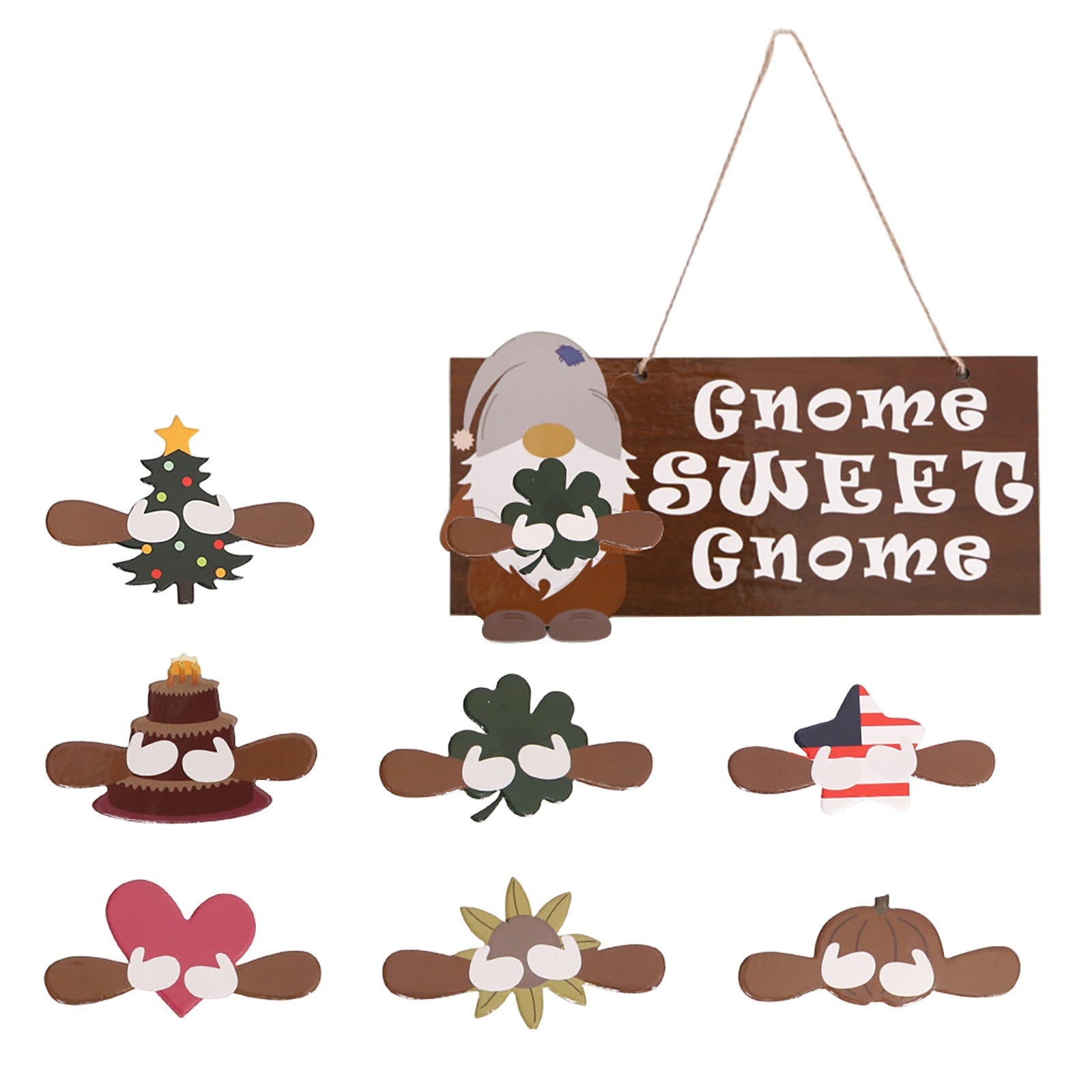 piaybook Christmas Ornaments Gnome Door Hanger Seasonal Wood Sign With ...