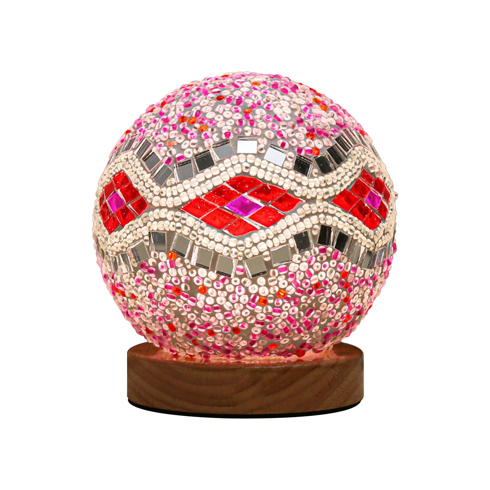 piaybook LED light Glass Night Light Table Lamp Wooden Base Decorative ...