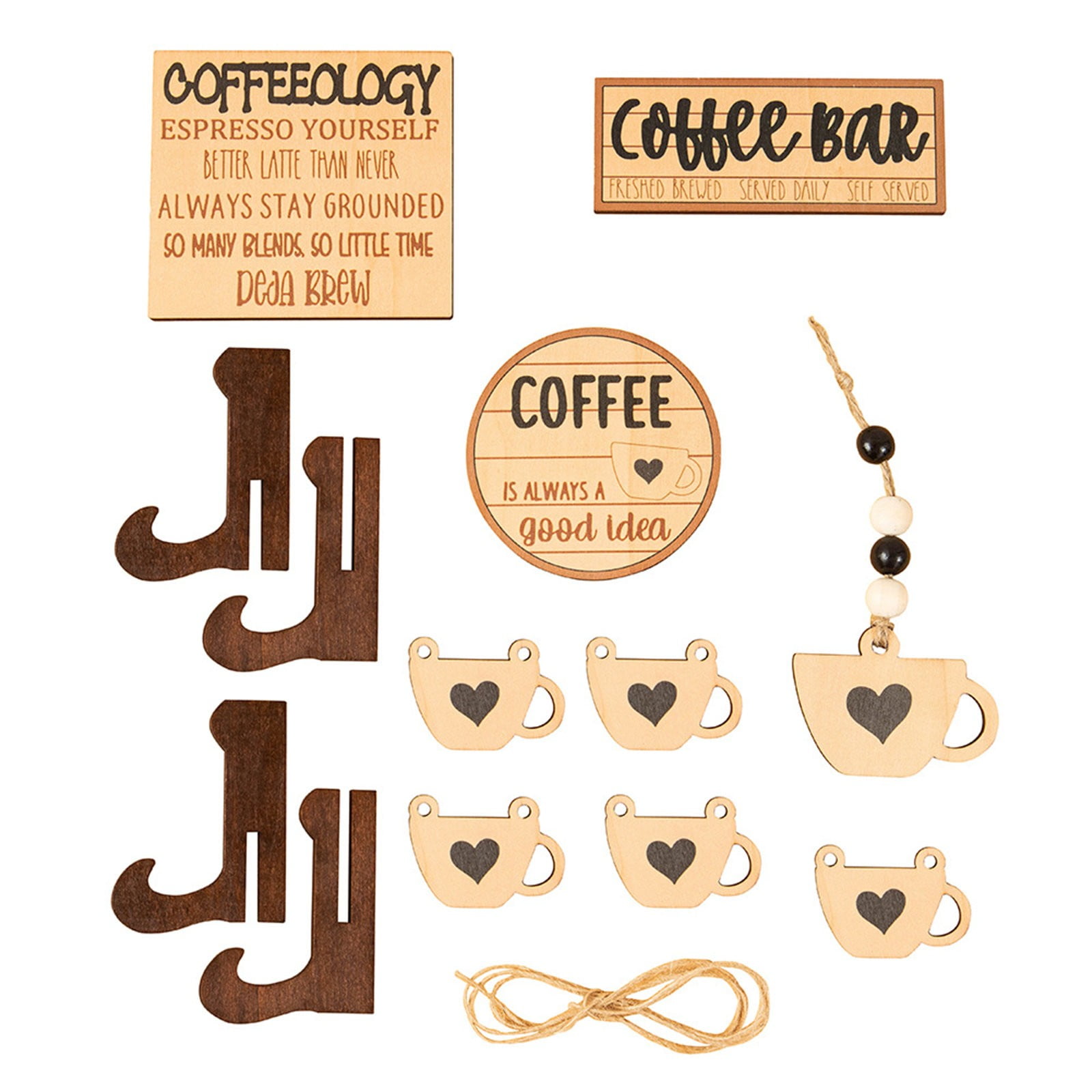 piaybook Tiered Tray Decor Coffee Cafe Welcome Wooden Sign Set Desktop ...