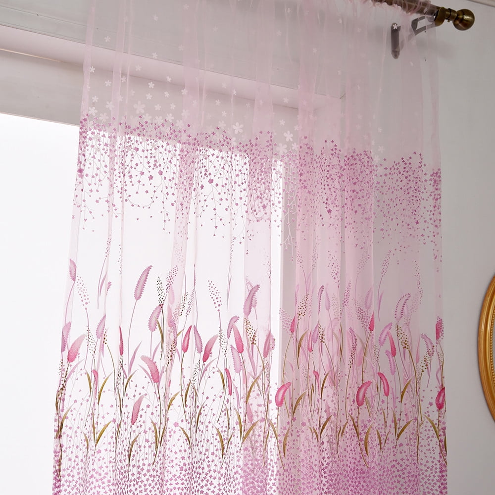 piaybook Window Curtains Leaves Sheer Curtain Tulle Window Treatment ...