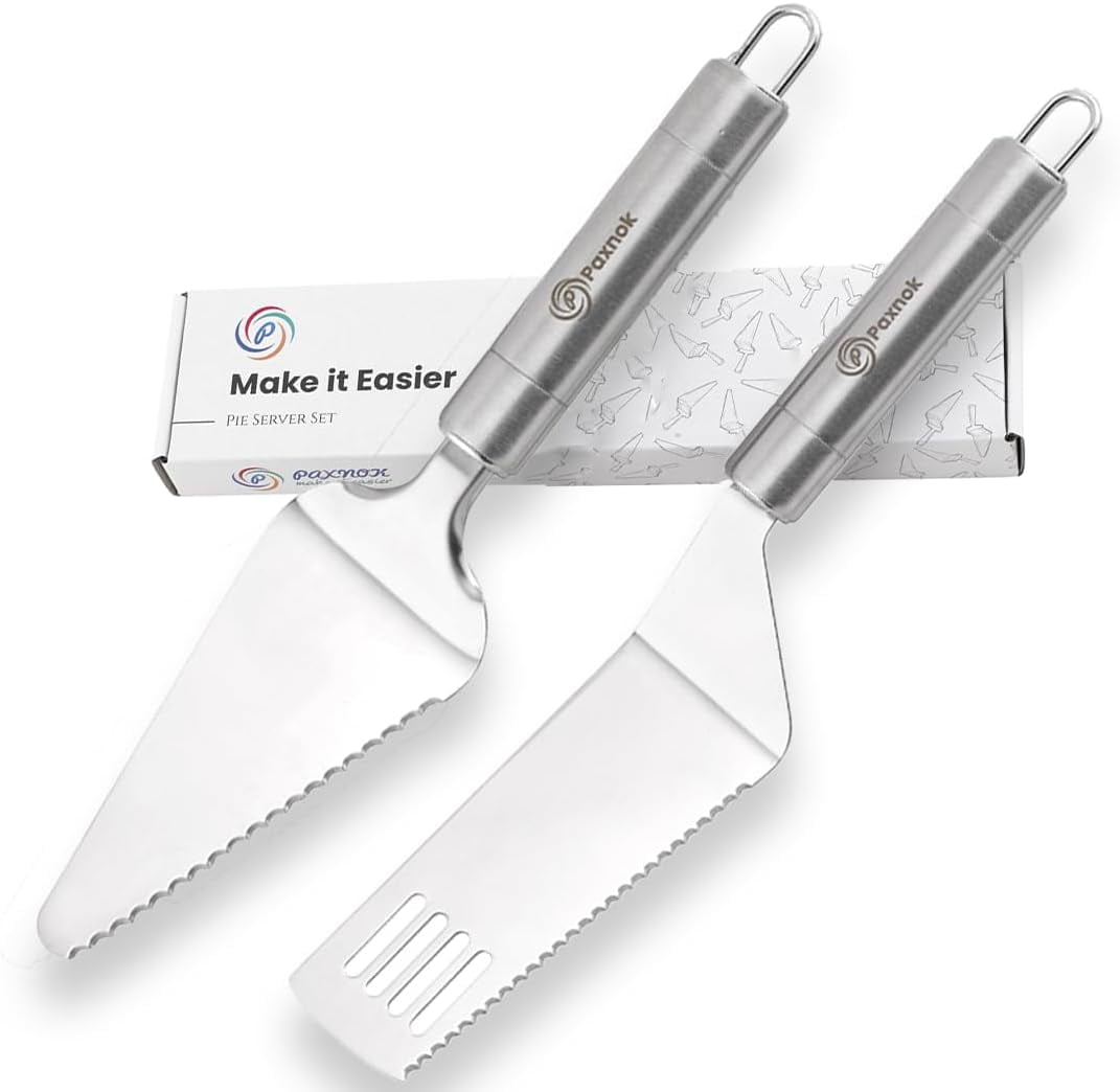 pie server spatula and cake cutter slicer, stainless steel set ...