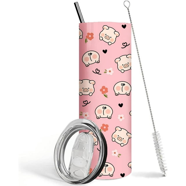 pig Tumbler With Lid and Straw pink Pig Stainless Steel Insulated ...