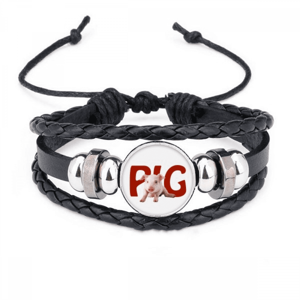 pig animal posture pr art deco fashion bracelet braided leather woven ...