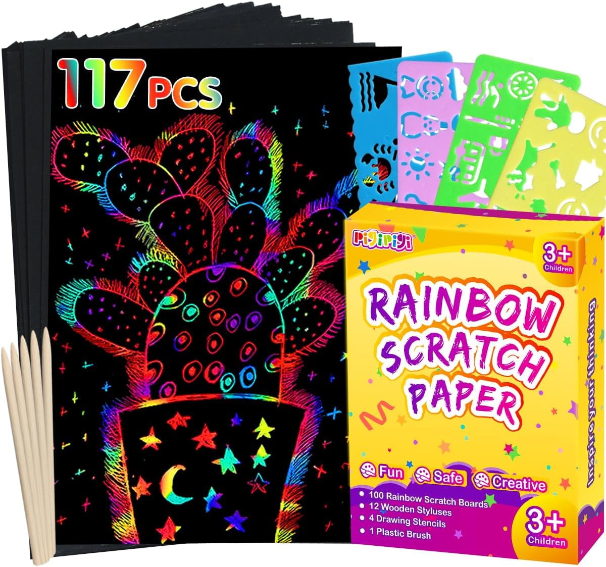 pigipigi Rainbow Scratch Paper Art: 117 Pcs Magic Scratch Off Craft Kit ...