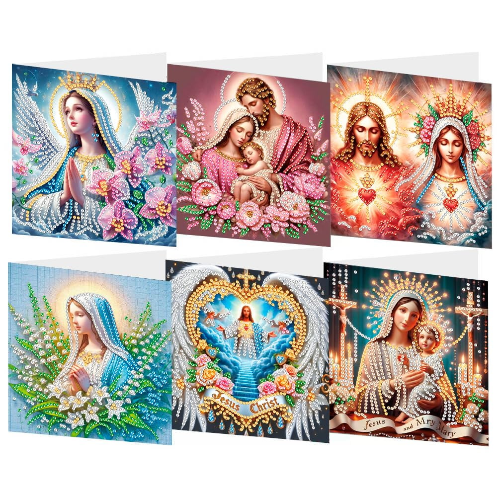 pigpigboss 6 Packs Jesus and Virgin Mary Diamond Painting Greeting ...