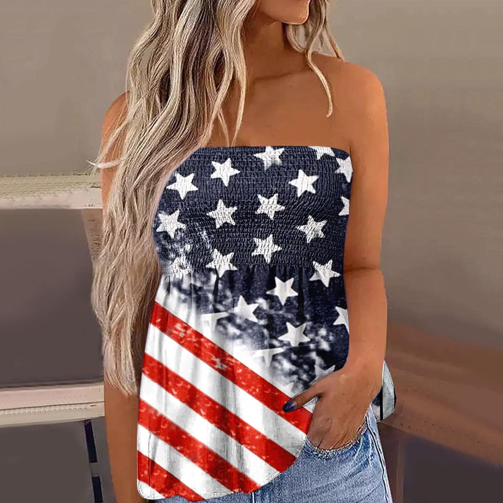 pimelu Plus Womens Tops Dressy Casual American Flag Tube Tops for Women ...