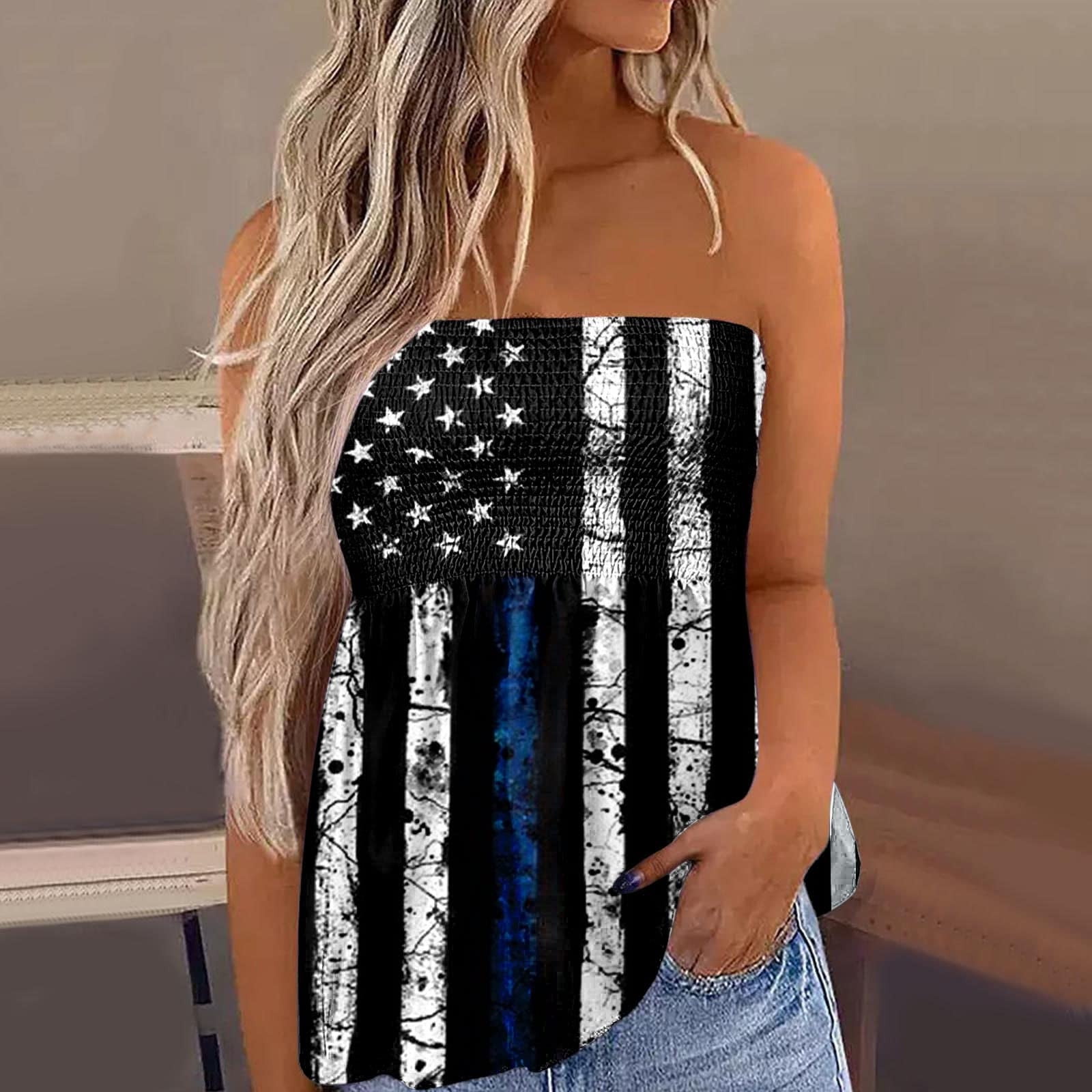 pimelu Plus Womens Tops Dressy Casual American Flag Tube Tops for Women ...