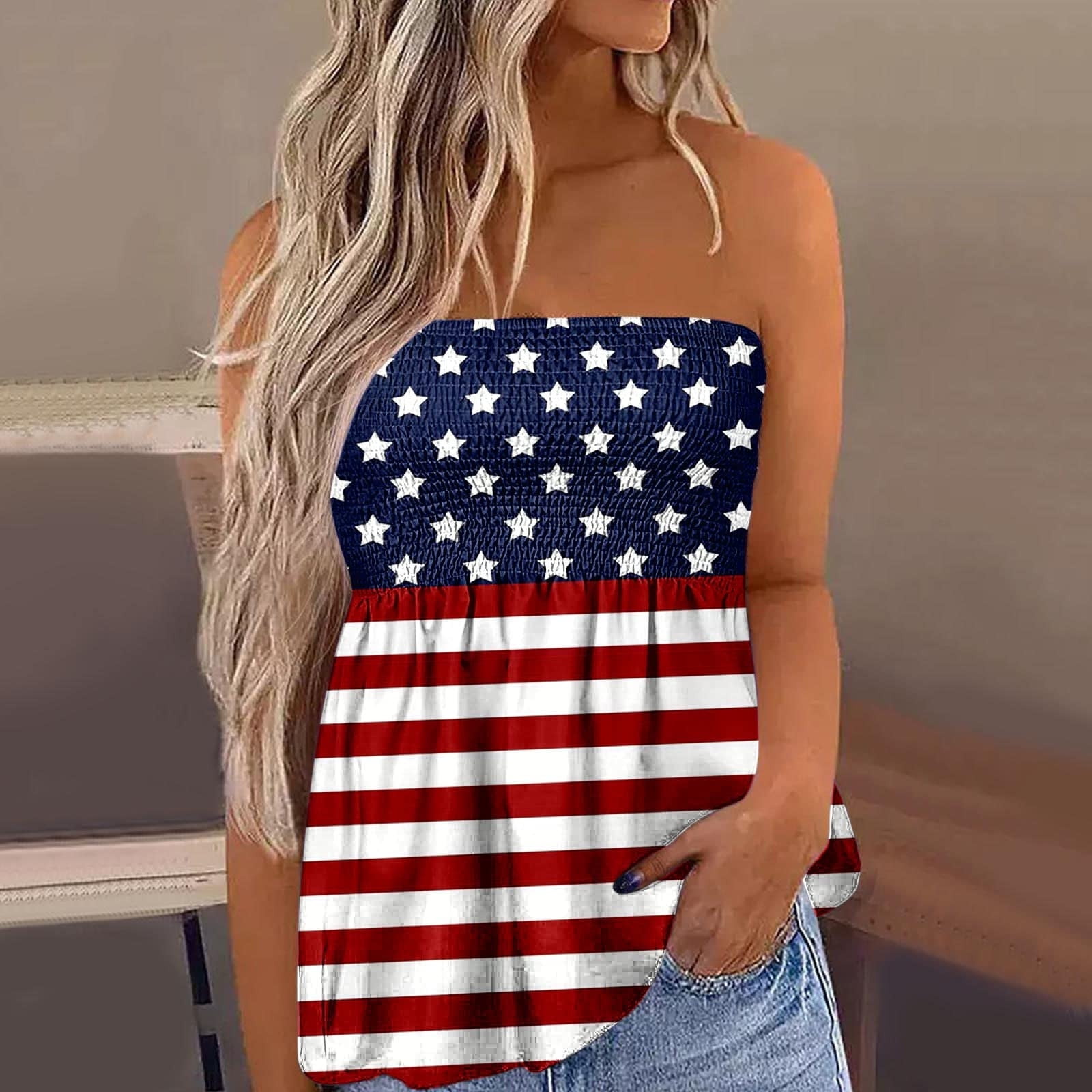 pimelu Plus Womens Tops Dressy Casual American Flag Tube Tops for Women ...