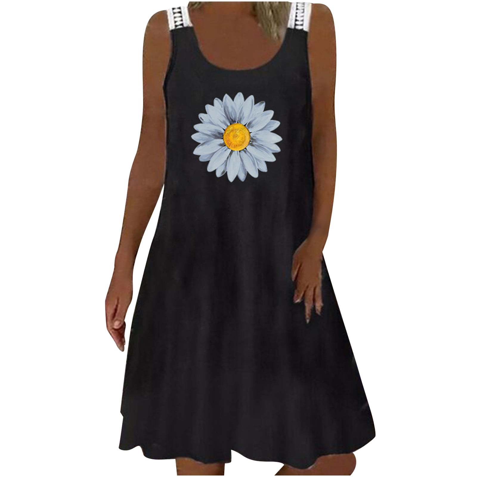 pimelu Sundresses for Women Casual Summer Sunflower Loose Flowy Swing ...