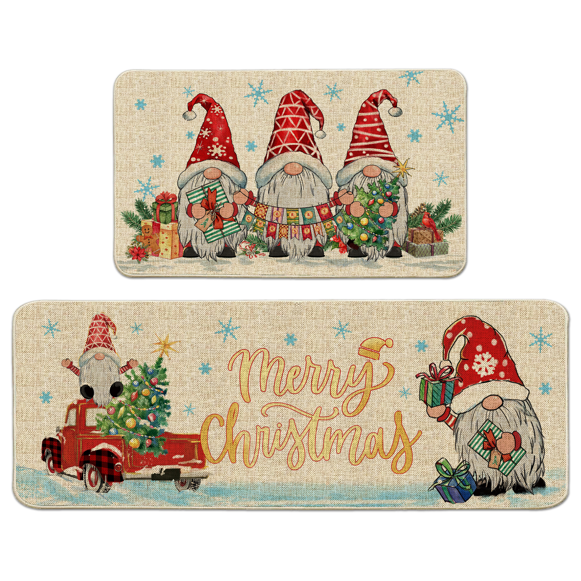 pinata Christmas Kitchen Rugs and Mats Set of 2, Merry Christmas Gnome ...