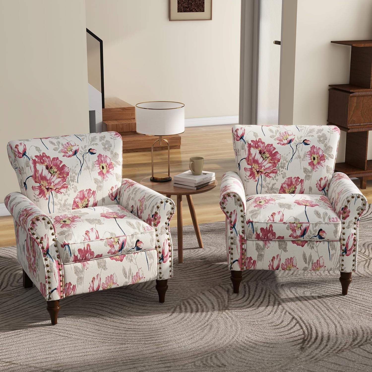 pingduo Floral Pattern Accent Chairs Set of 2, Modern Club Arm Chair ...