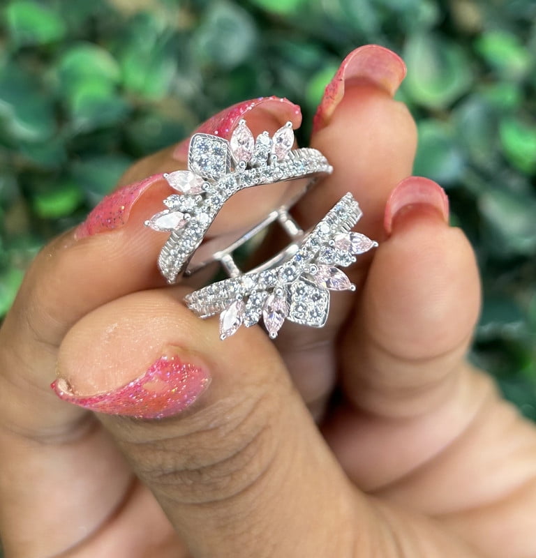 pink & Diamond Enhancer Wedding Ring in 14K White Gold Finish ...