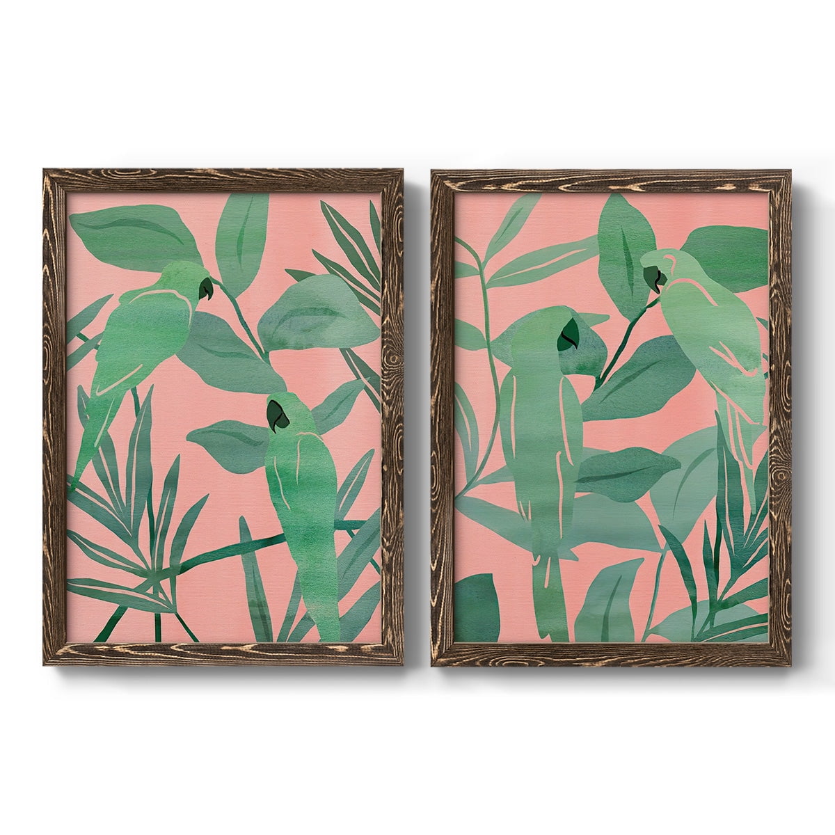 Pink and Green Birds of Paradise I - Premium Framed Canvas 2 Piece Set ...