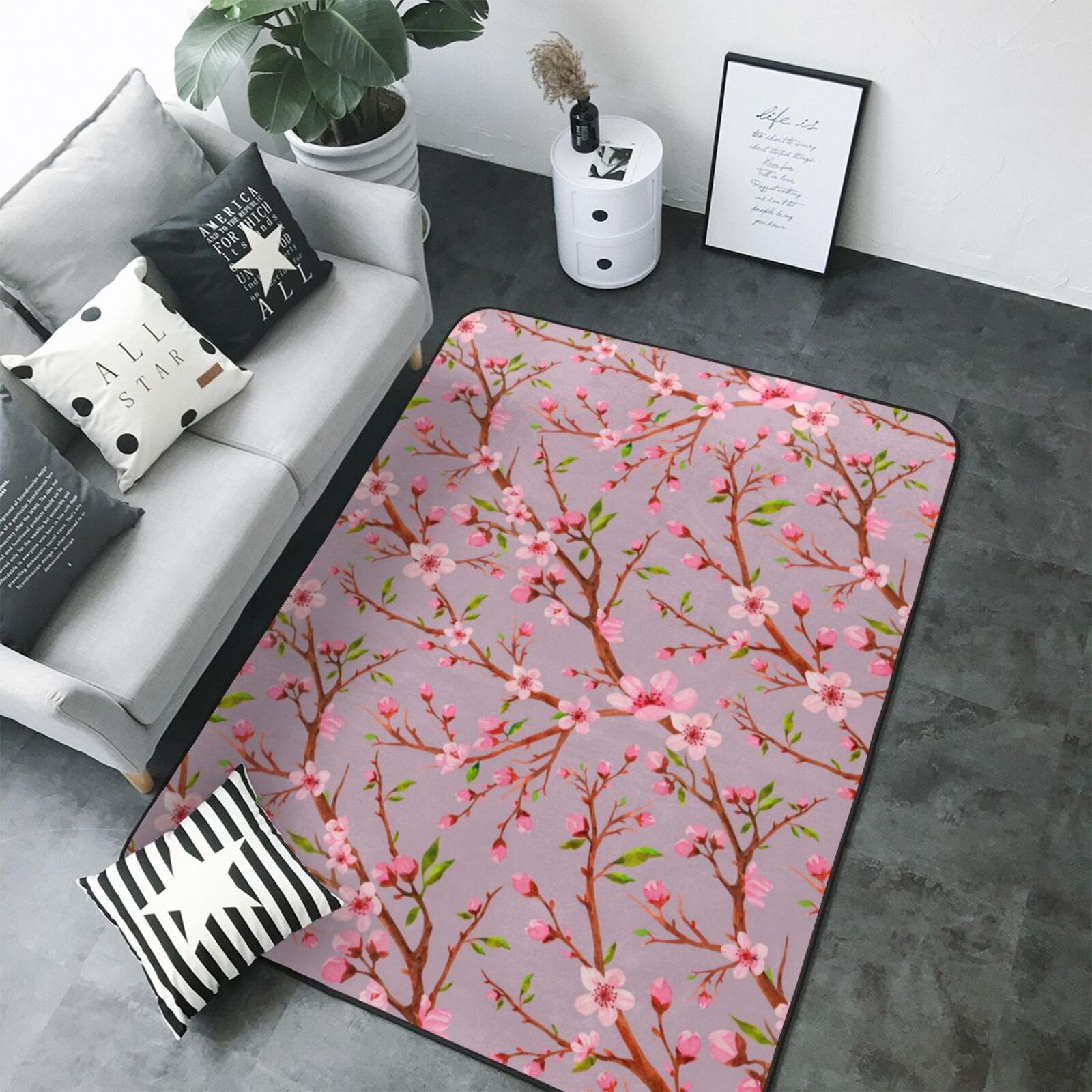 pink berry blossom flowers Floral Area Rugs for Living Room Bedroom ...
