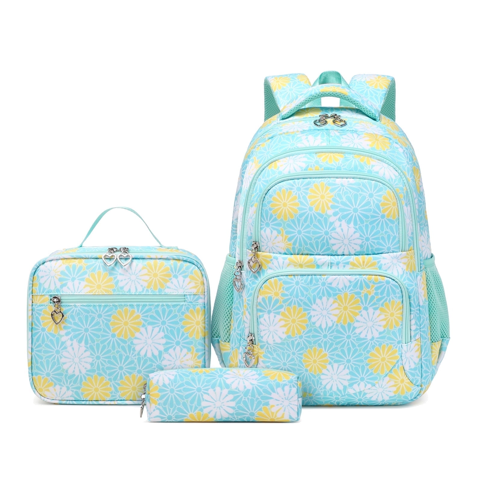 pink daisy backpack set for school with lunch bags water resistant ...