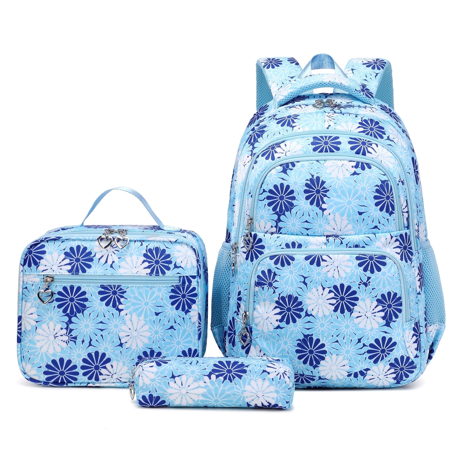 pink daisy backpack set for school with lunch bags water resistant ...