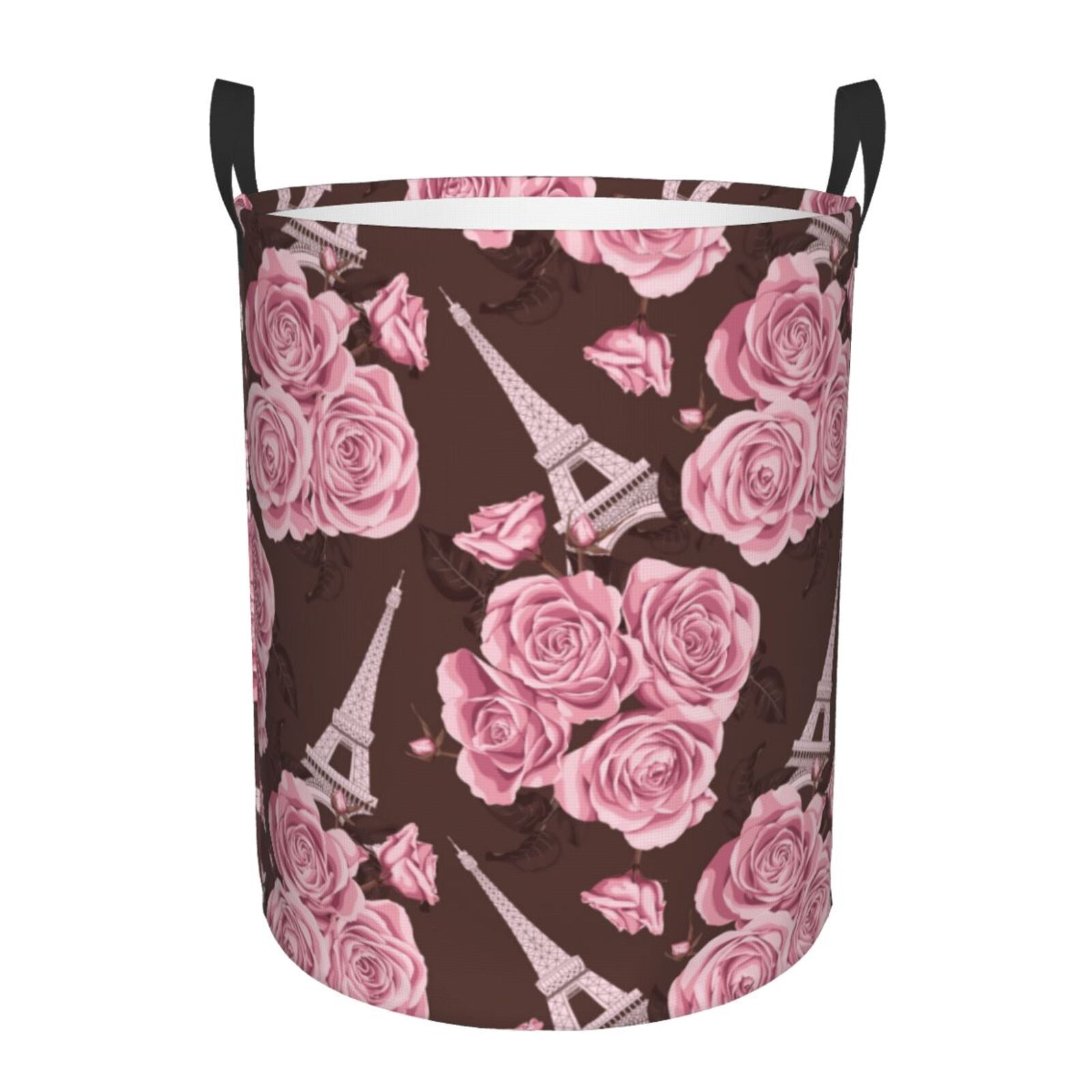 pink flower Tower Laundry Basket, Laundry Hamper Waterproof Laundry Bag ...