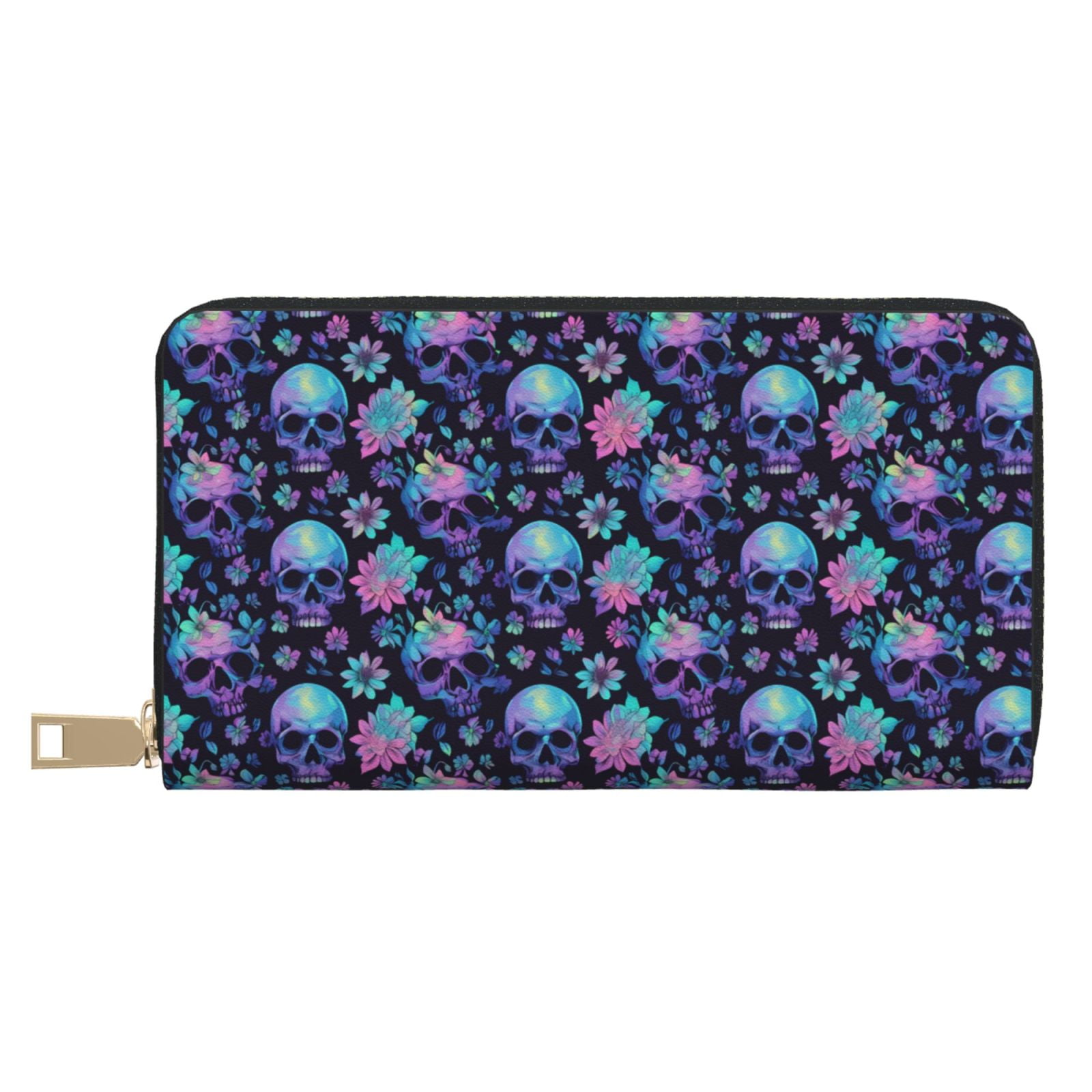 pink flower blue Skull Wallet Women, Leather Bifold Multi Card Wallet ...