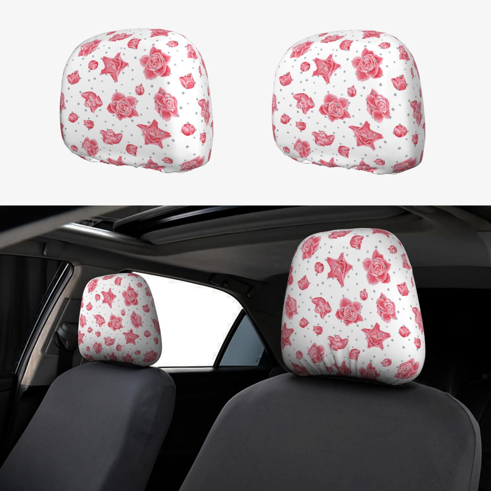 pink flowers_A Headrest Cover for Cars, 2Pack Car Headrest Cover, Soft ...