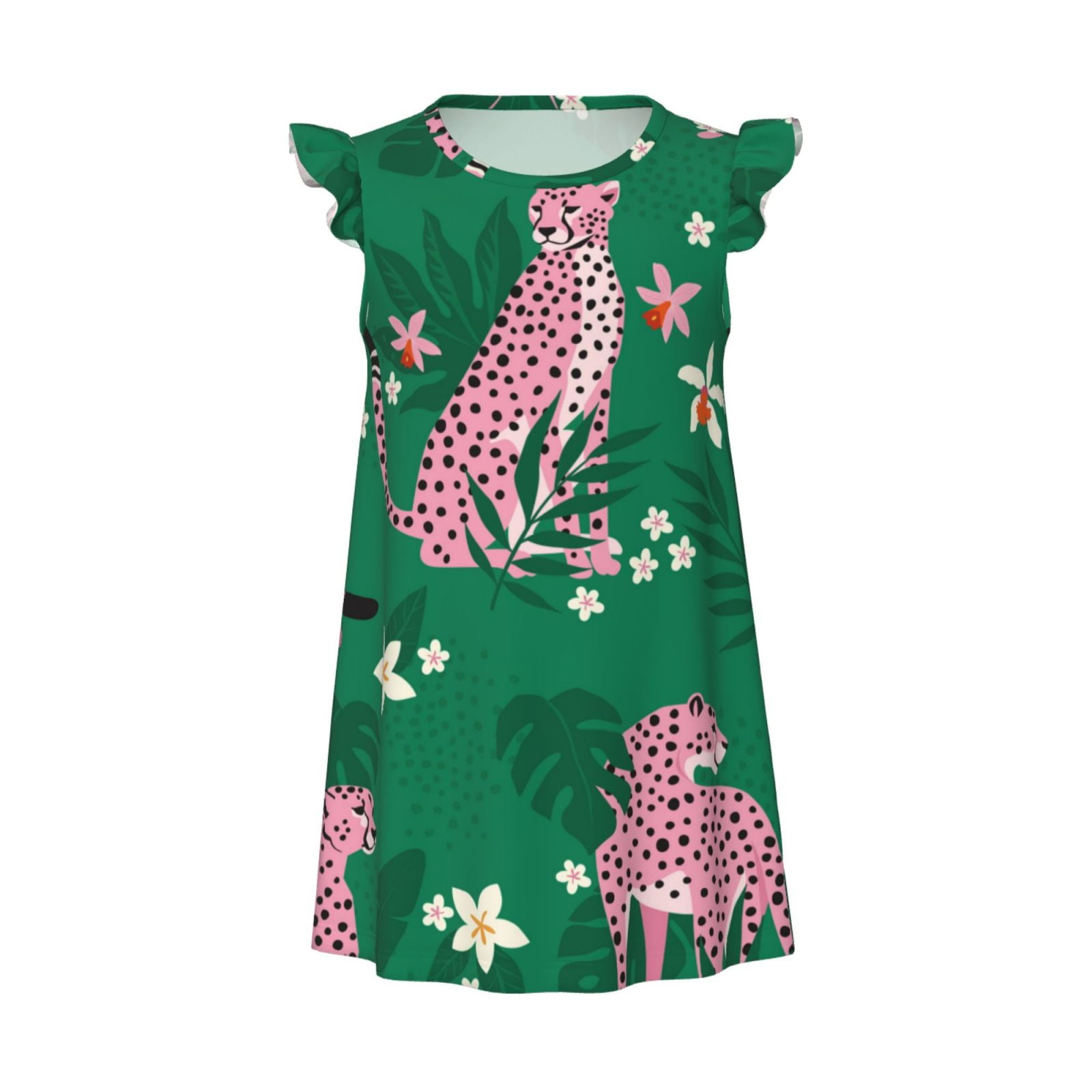 pink leopard Girls Nightgown, Flutter Short Sleeves Night Dress ...