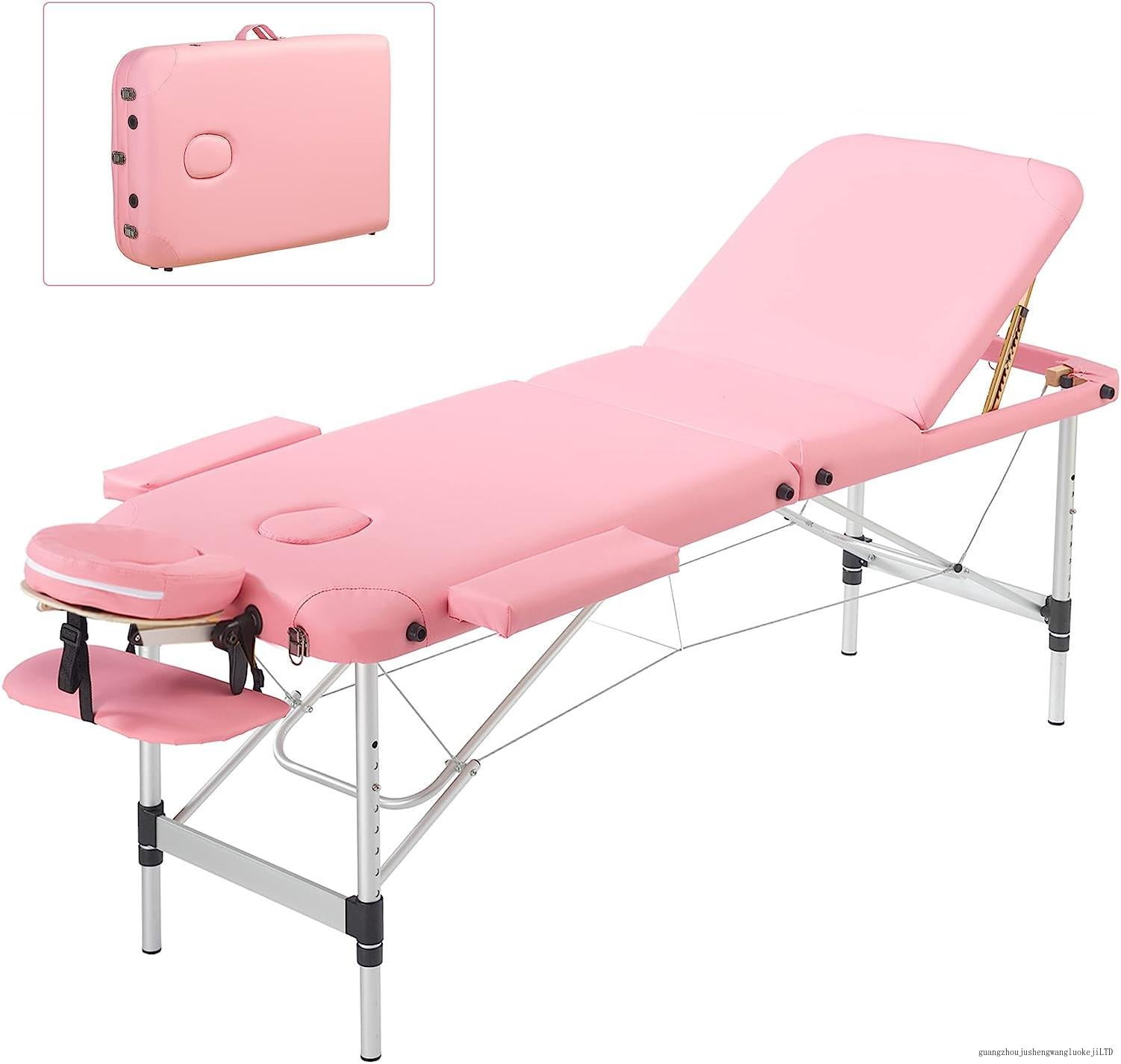 pink massage table portable - 3 folding aluminum lash bed with carrying ...