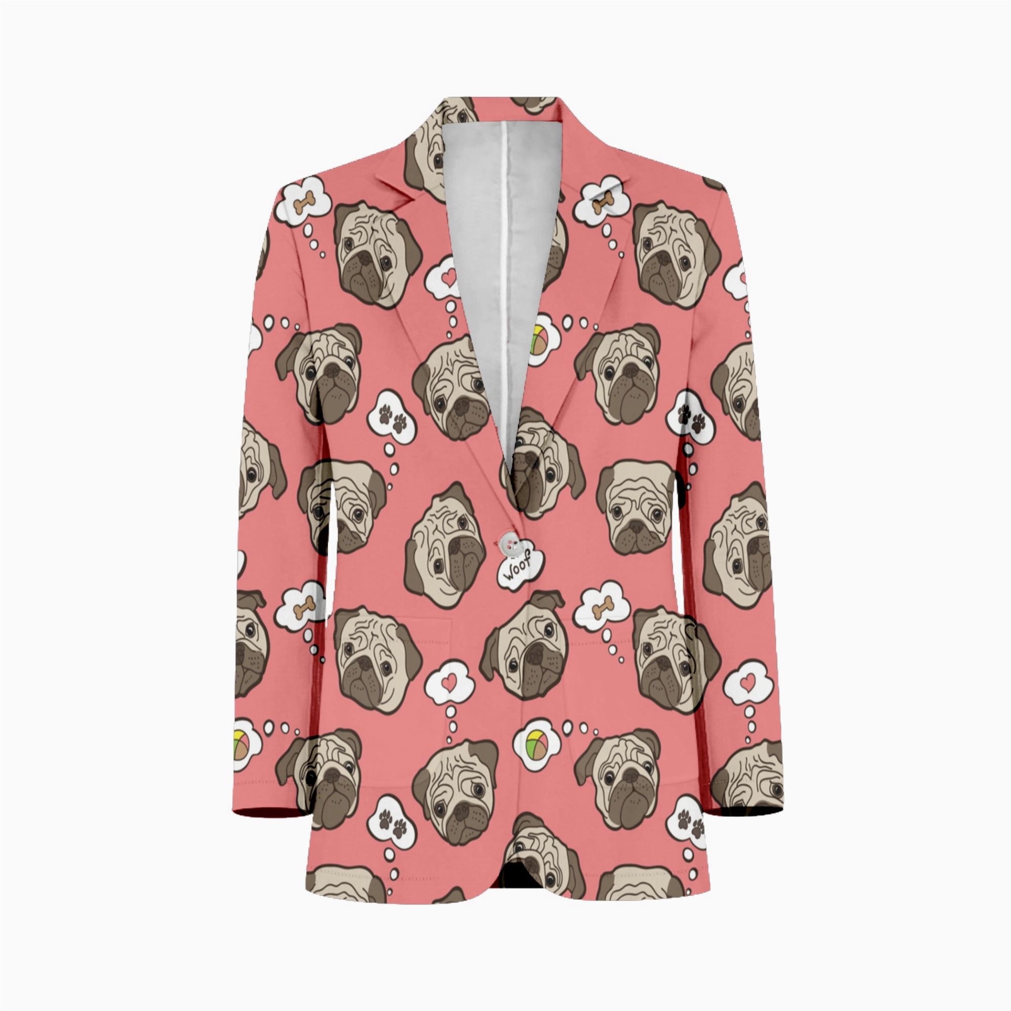 pink pattern with cute pugs Mens Suits Shawl Collar Slim Fit Suit Mens ...