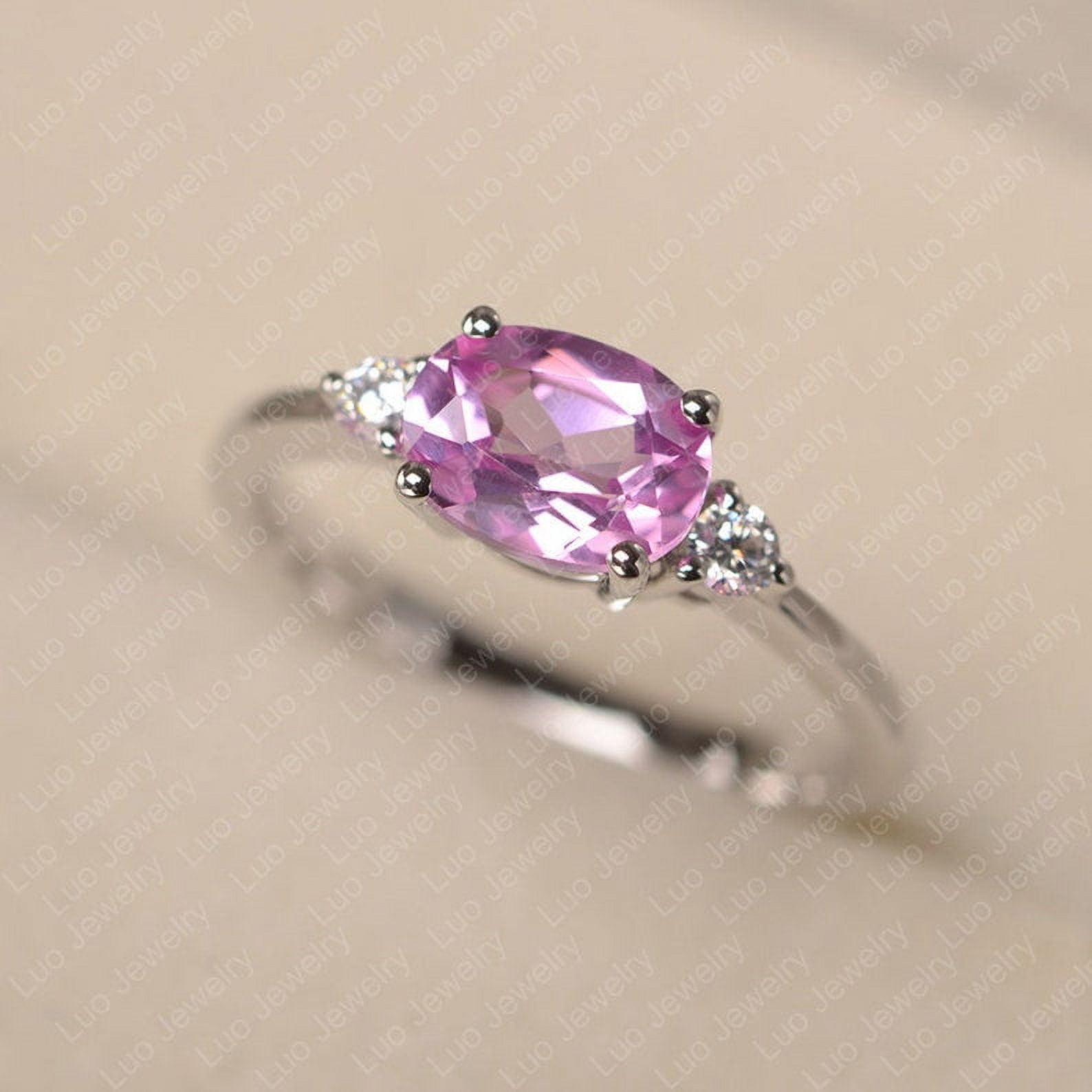 pink sapphire ring, sterling silver wedding ring for women, oval cut ...