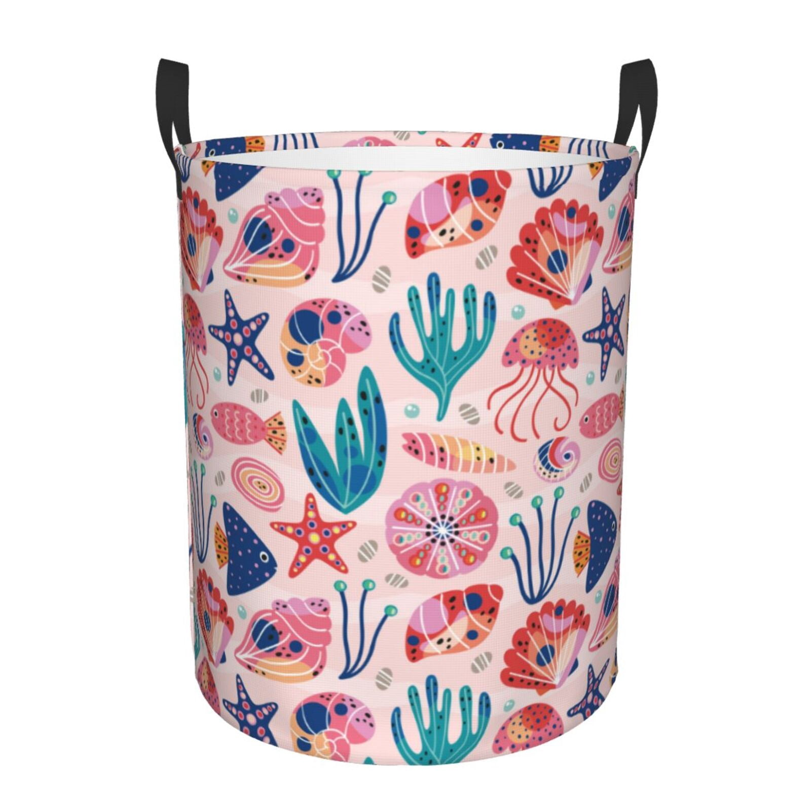 pink shell Laundry Basket with Handles - Freestanding Laundry Hamper ...