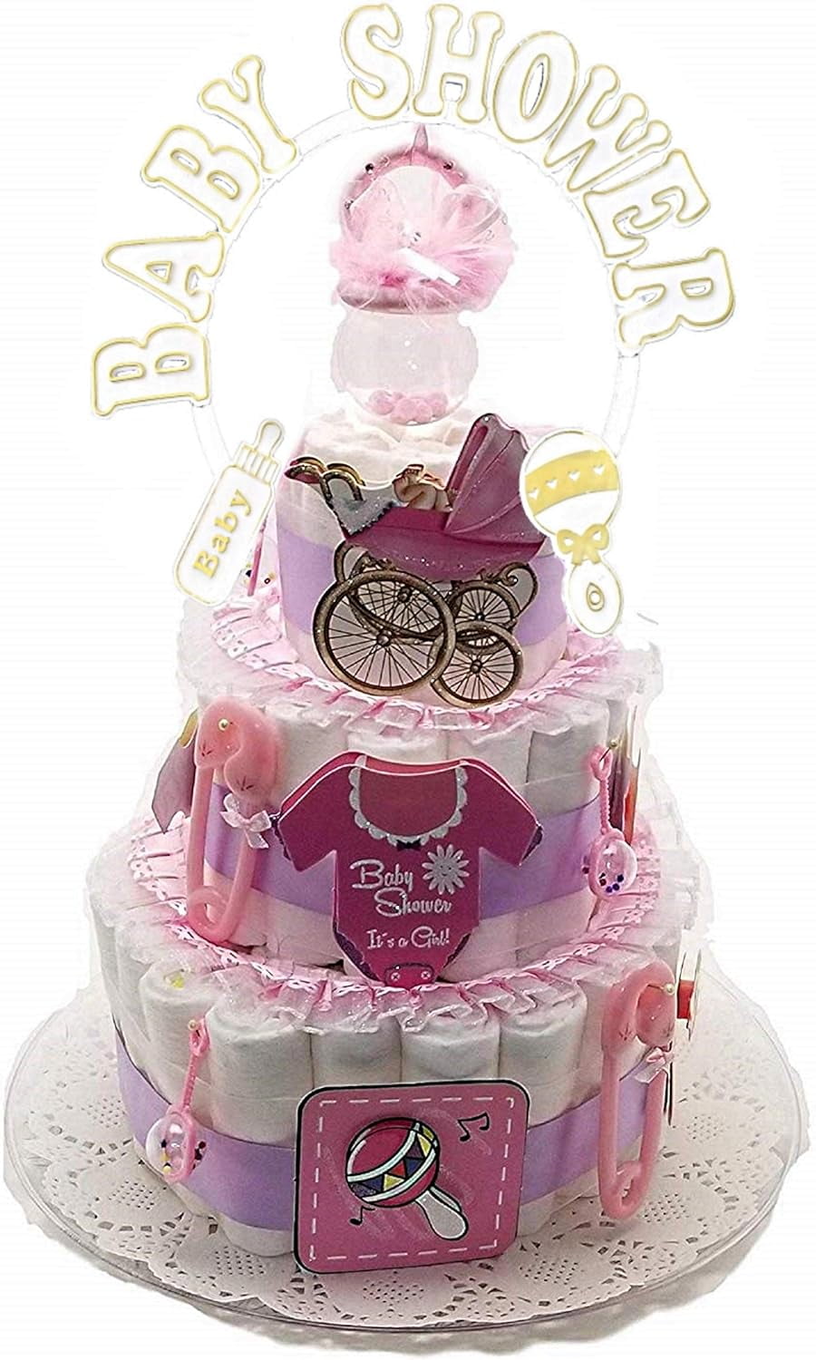 pins Pacifiers rattles - Pink Colorful Baby Shower Diaper Cake Kit for ...