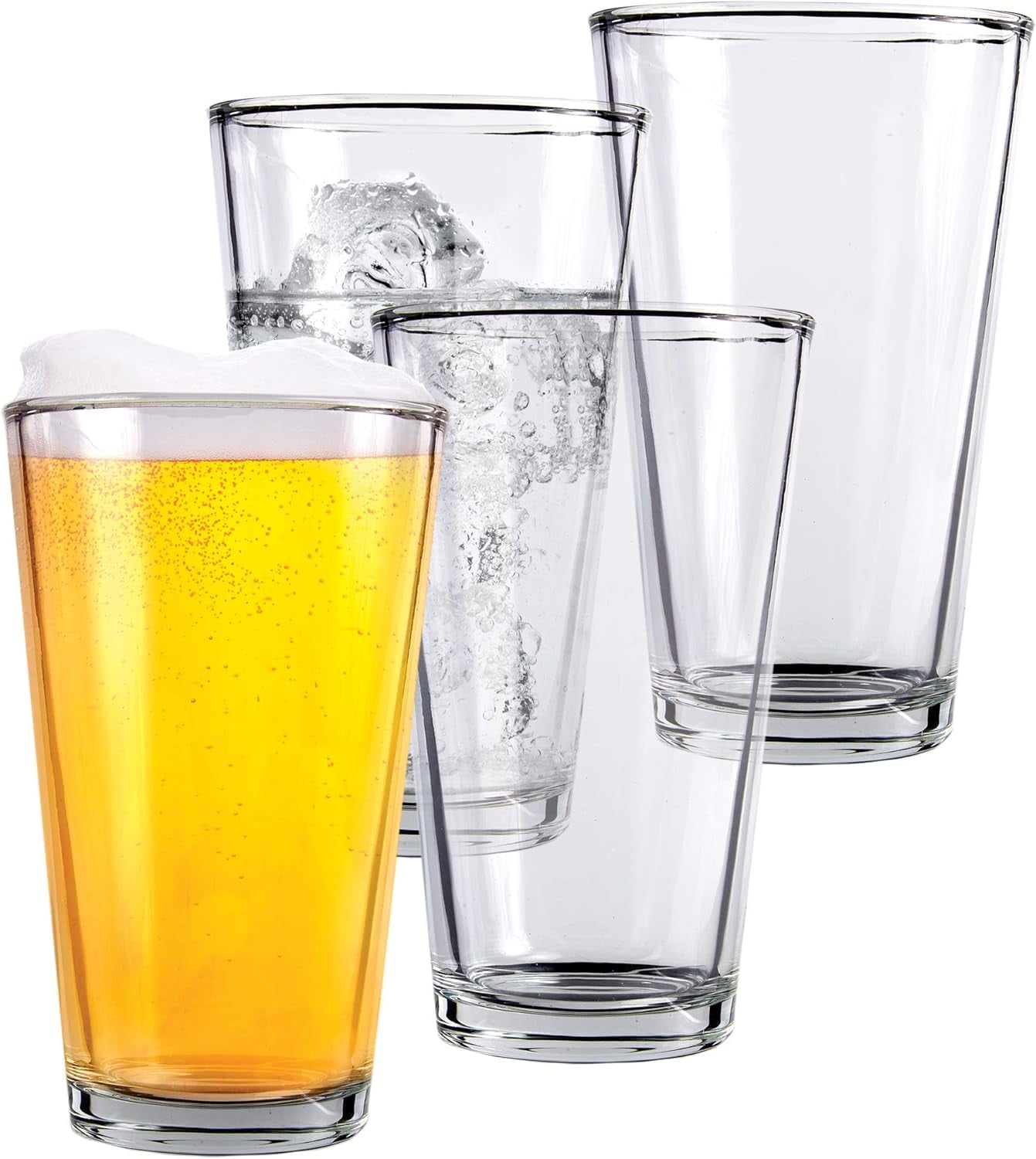 Pint Beer Glasses Set of 4 – 16 oz Tall Clear Drinking Glasses and All ...