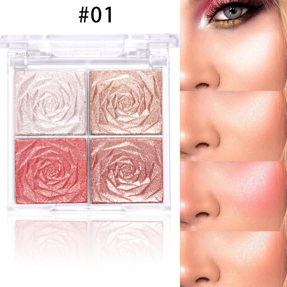 Pinmu Rose Diamond Highlighter Powder Palette - 4 Colors, Shimmer Body ...