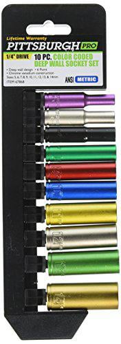 pittsburgh professional 10 piece color coded 1/4 drive deep wall metric ...