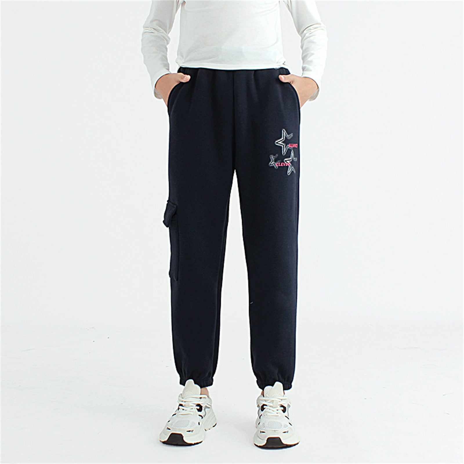 piuwrlz Toddler Sweatpants for Girls Pants Printed Pocket Trousers Navy ...