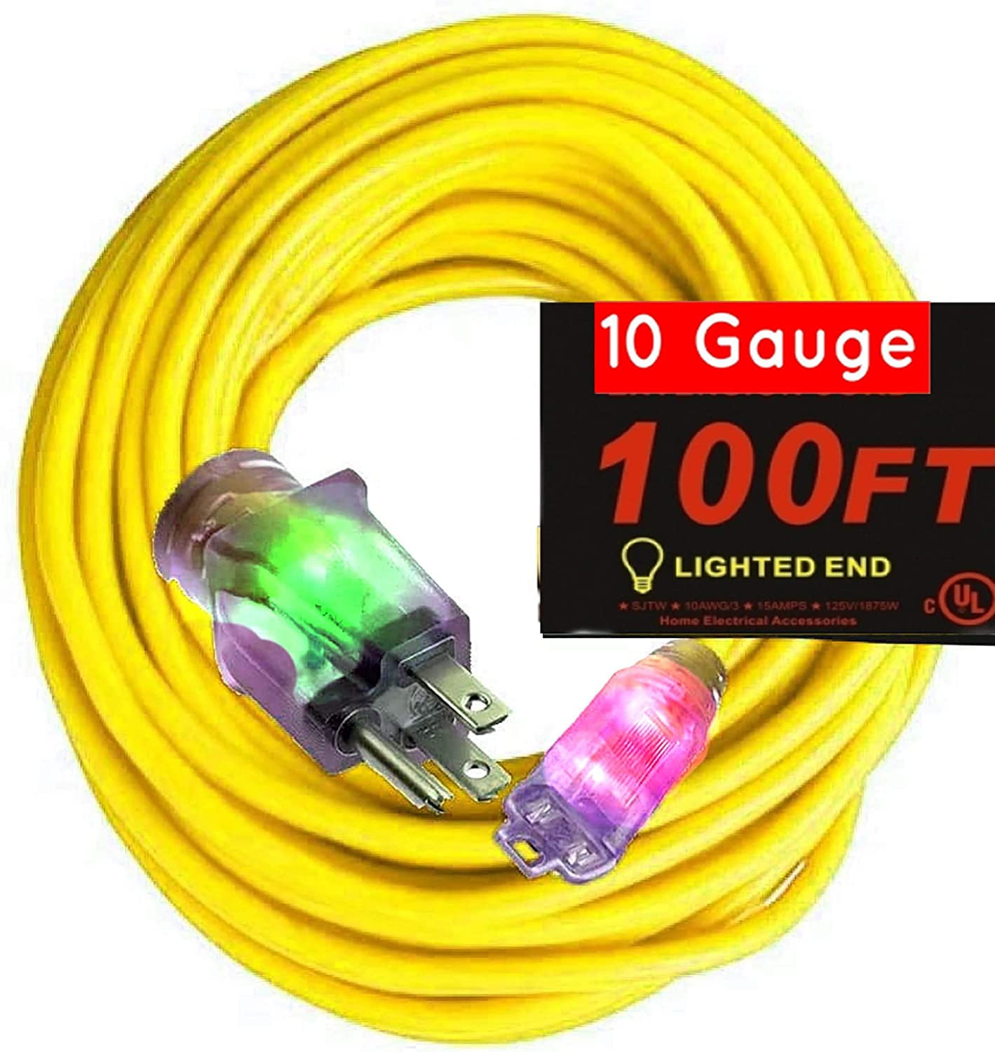 pizety 100 ft 10-Gauge Grounded 15-Amp Outdoor Extension Cord 100 ft ...