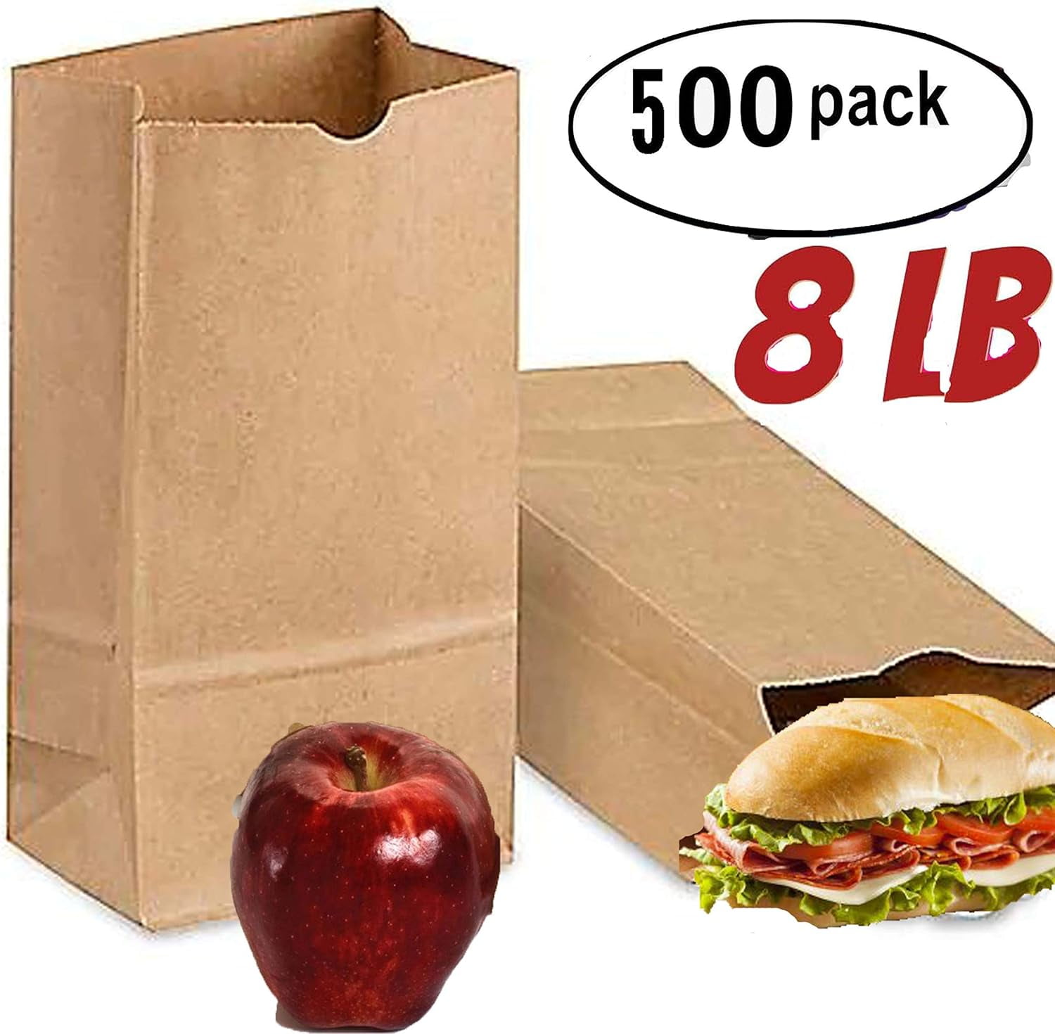 pizety brown paper lunch bags large 500 count 8 lb brown paper sacks ...