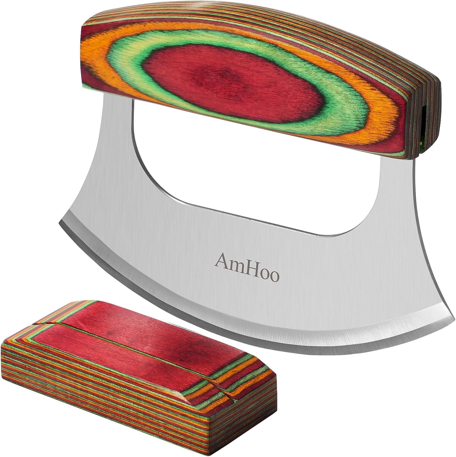 **pizza cutter 6.5 inch chef mezzaluna ulu knife handle color wood grip ...