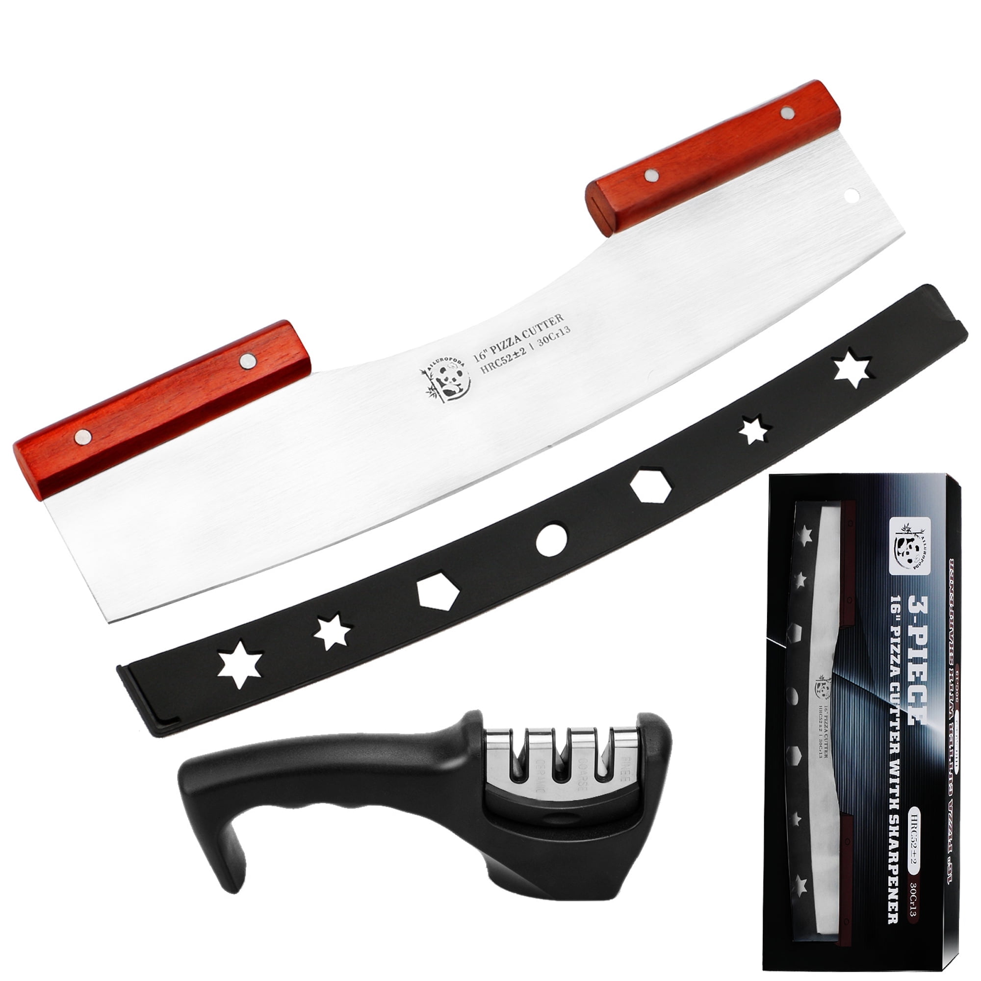 AILUROPODA 16-Inch Pizza Cutter Rocker with Knife Sharpener and ...