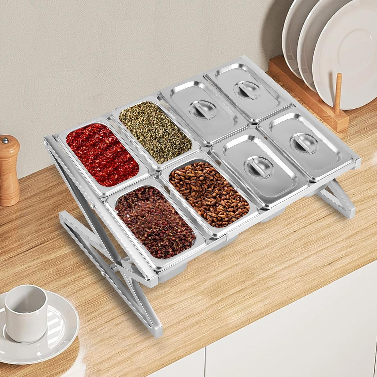 Pizza Topping Station, Double Layer Stainless Steel Seasoning ...