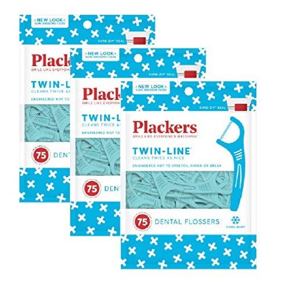 Plackers Whitening Twin Line Floss Picks, 75 Count, 3 Pack, Dental ...