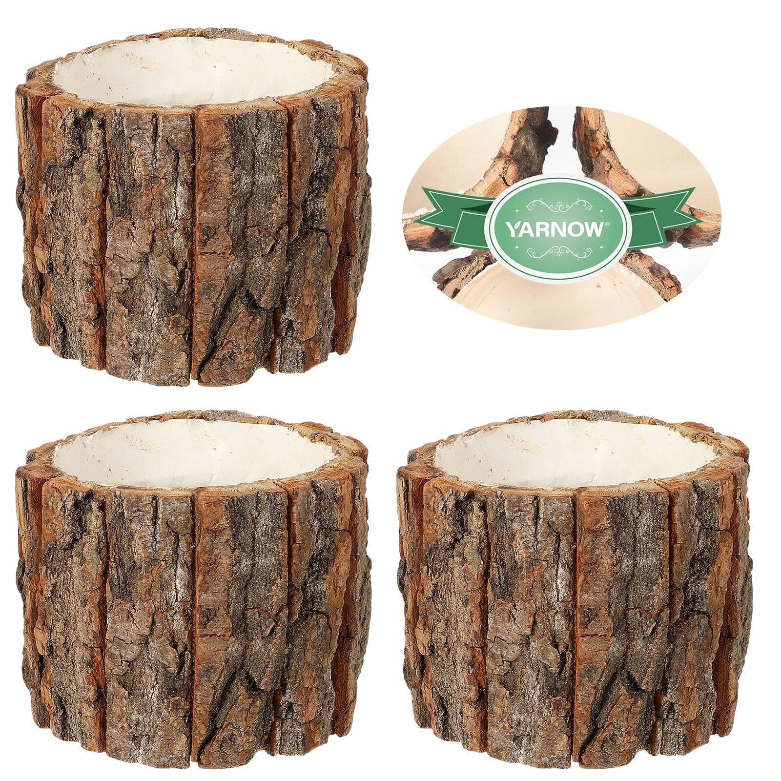 plant pots,3 Pcs Wooden Flower Pots Natural Wood Bark Flower Buckets ...