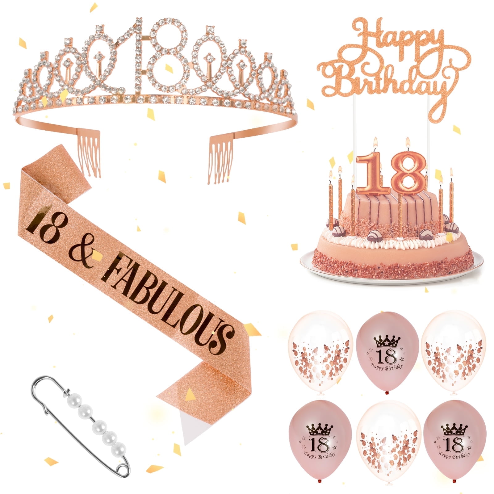 pluokvzr 18th Crown Birthday Set Glitter Girl Birthday Queen Sash Tiara ...