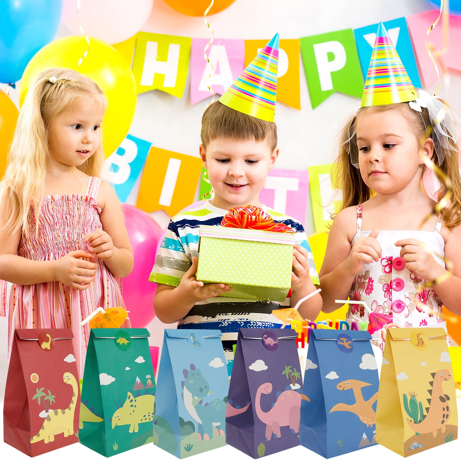 pluokvzr 48pcs Dinosaur Party Favor Bags Thicken Kids Dinosaur Paper ...