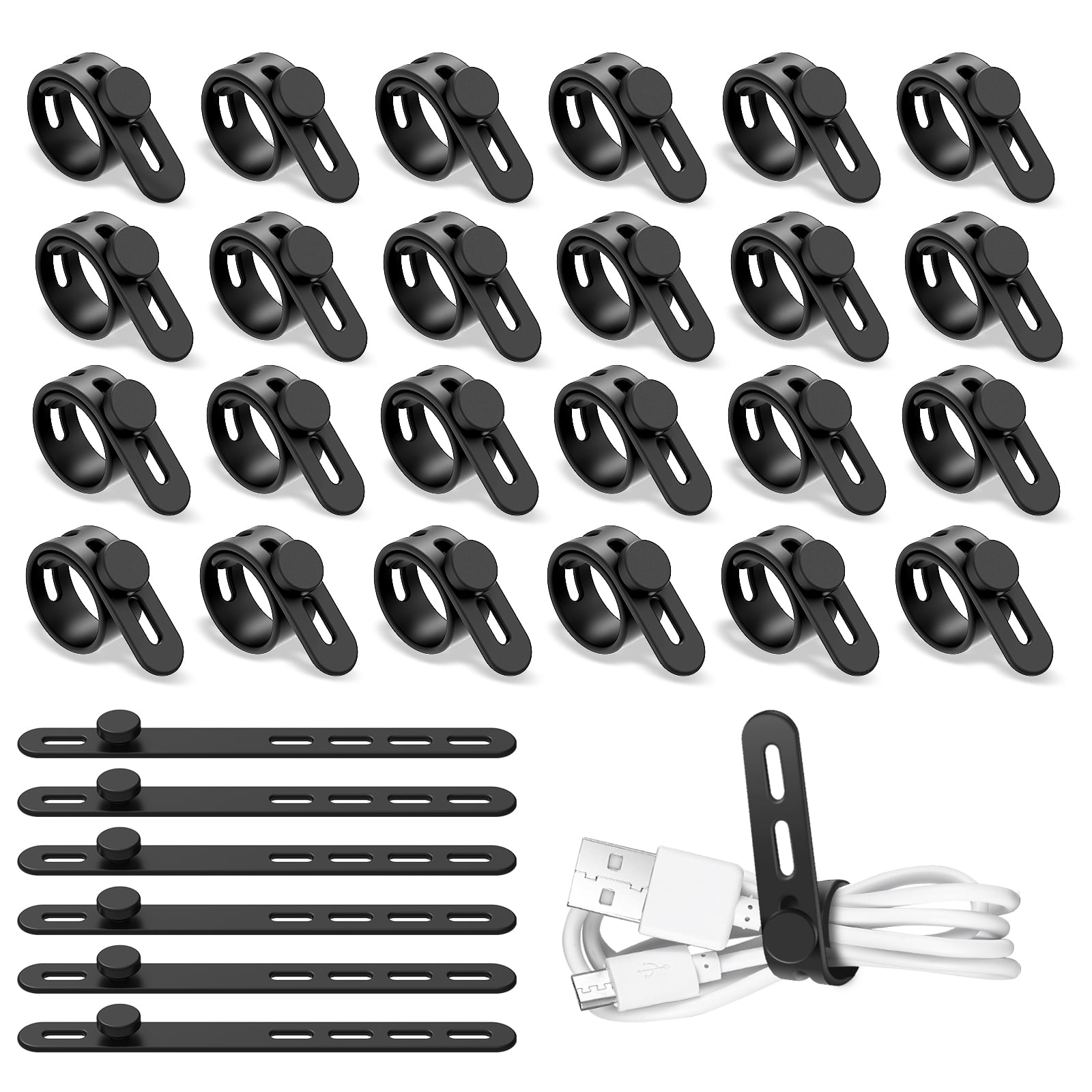 pluokvzr 60pcs Silicone Cable Ties Adjustable Cable Straps Black ...