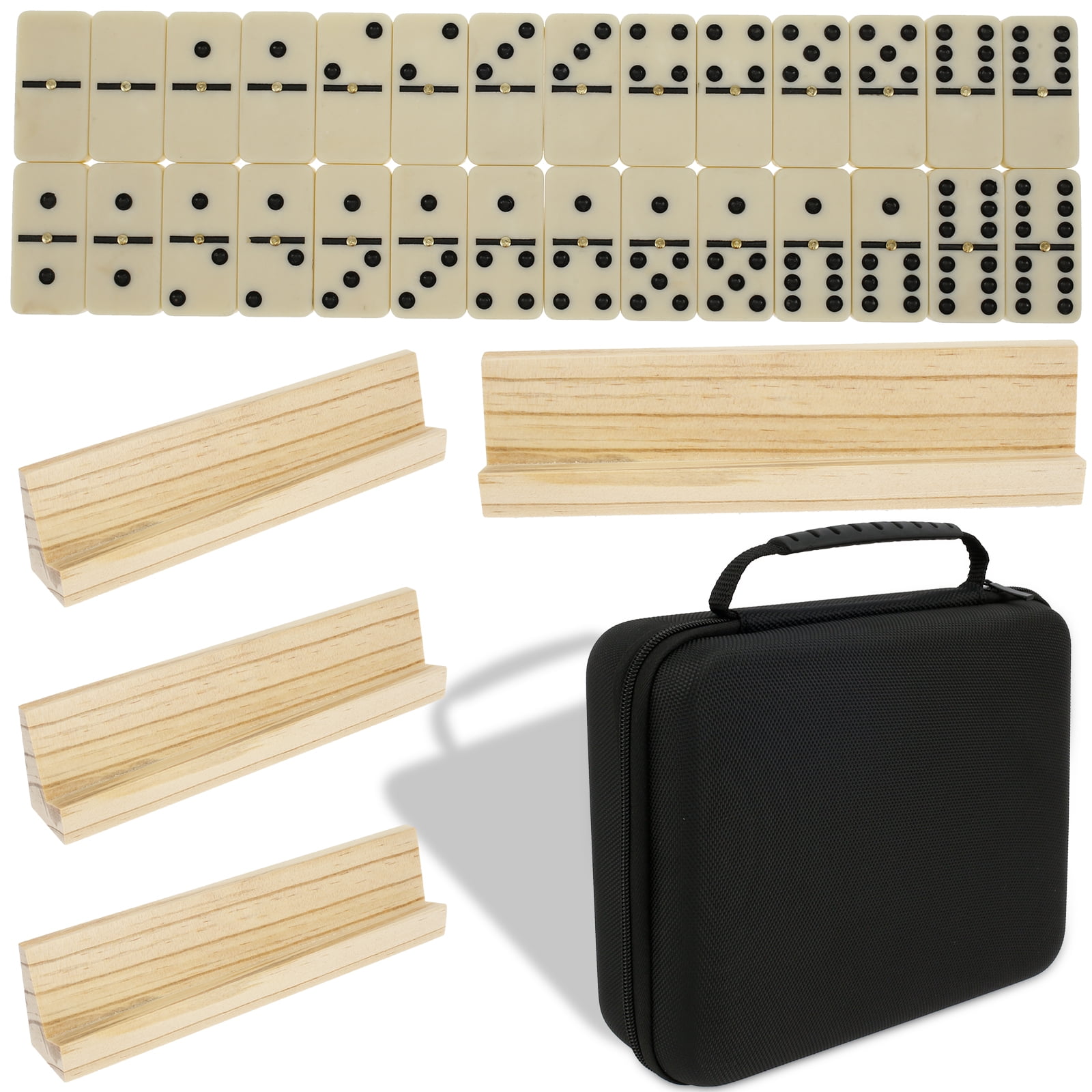 pluokvzr Dominoes Set for Adults with 4 Wood Racks Funny Domino Game ...