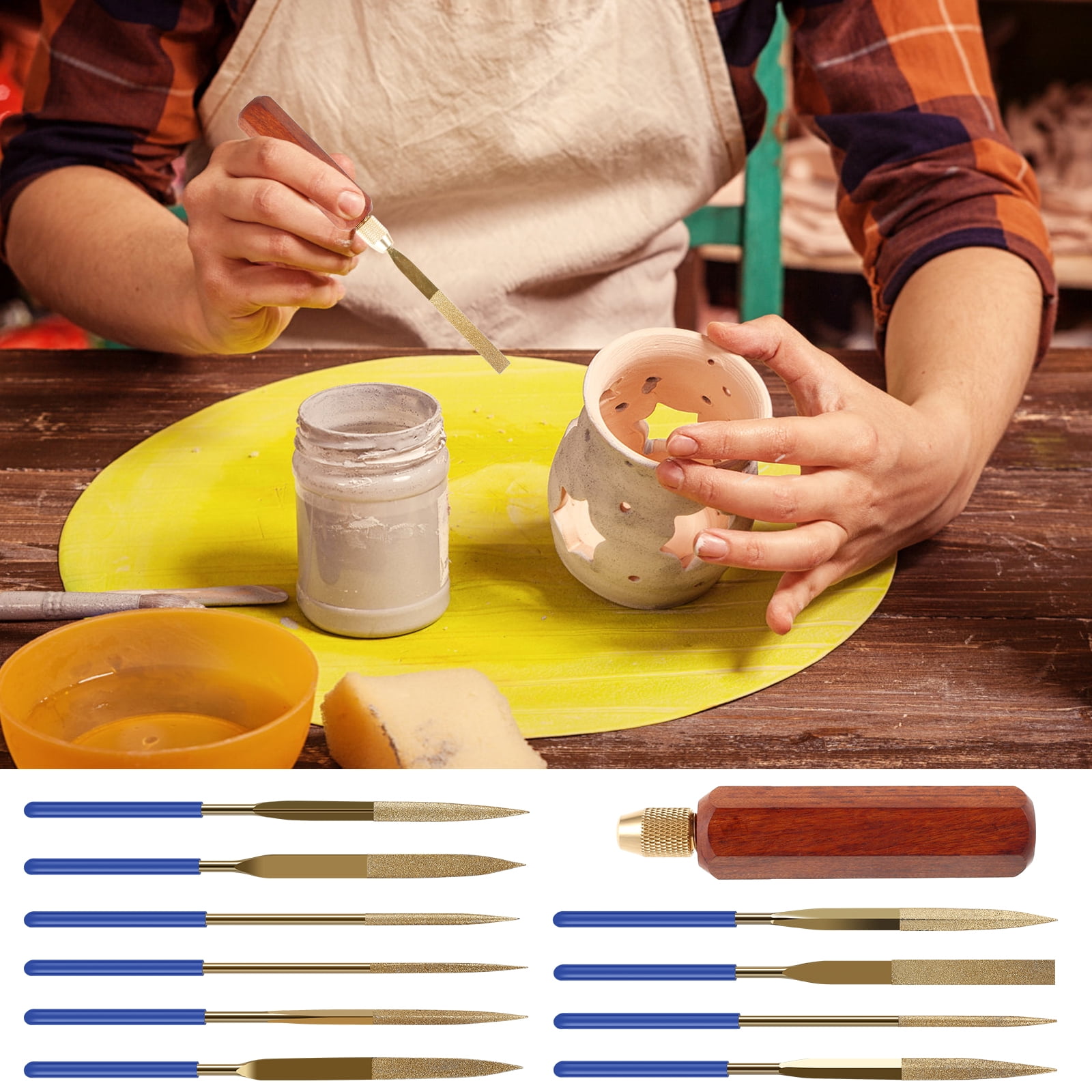 pluokvzr Wooden Handle Files Sturdy Wood Handle File Set Stable Good ...