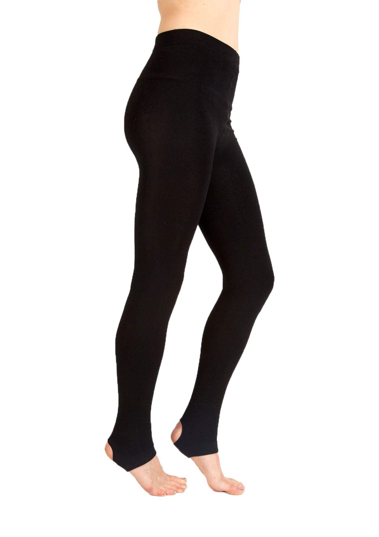 plush women's fleece lined tights with stirrups, black, medium ...