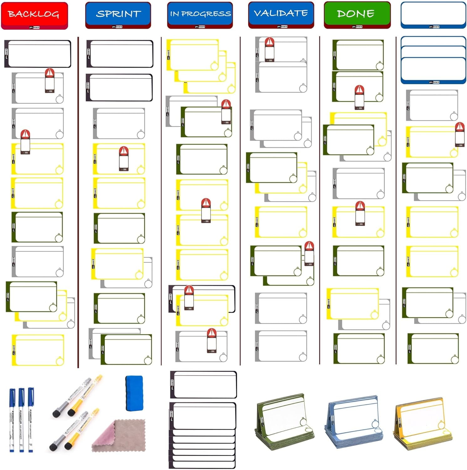 pmxboard Agile Management Set Plus, 156 Pieces, Scrum Board, Kanban ...