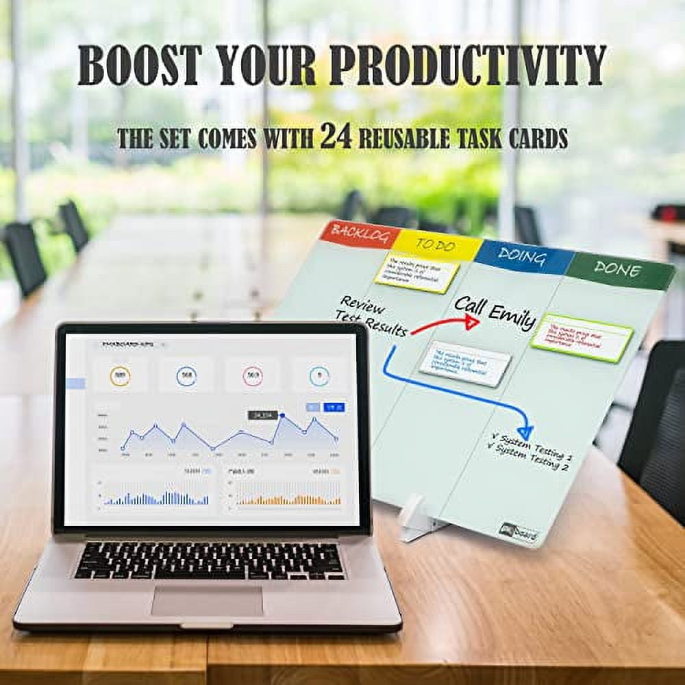 pmxboard Double Sided Desktop WhiteBoard Kanban Set with Desk Stand.18 x11,Dry Erase Glass Board ...