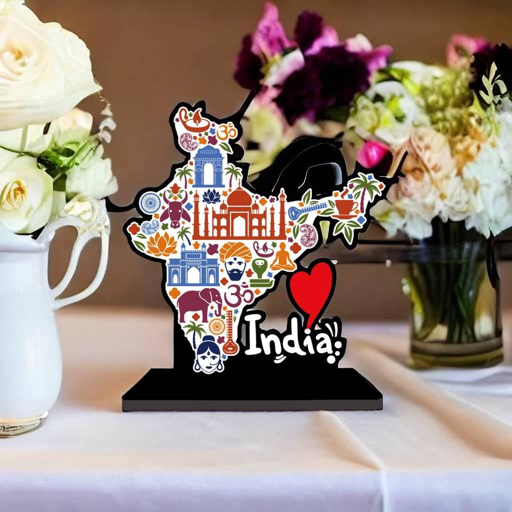 pnf Poster n Frames India Map with Different Cultures Wooden ...