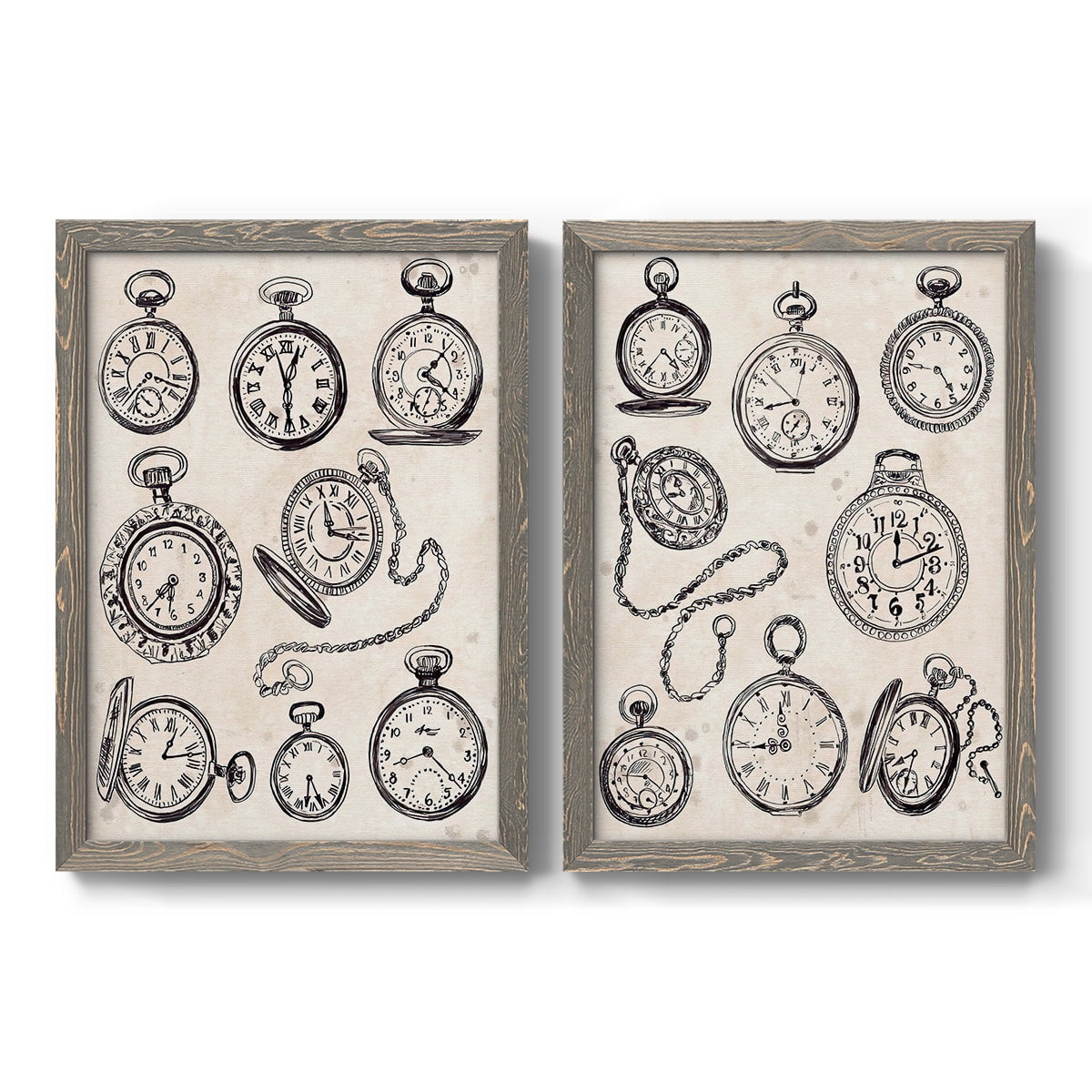 Pocket Watch Sketches I - Premium Framed Canvas 2 Piece Set - Ready to ...
